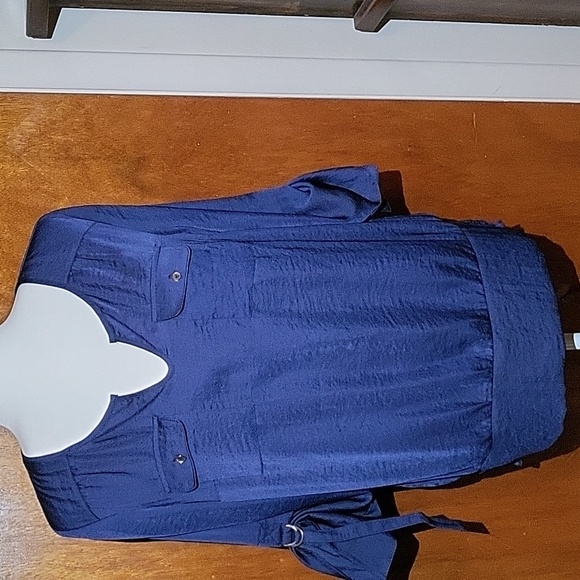 AB Studio | Tops | Ab Studio Blue Slinky Blouse With Front Pockets Roll ...